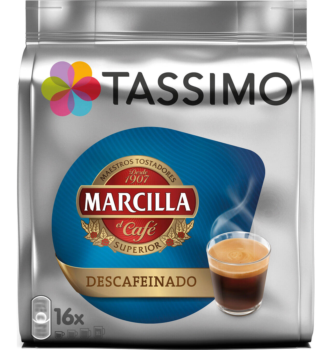 Comprar CAFÉ CÁPSULAS TASSIMO MARCILLA DESCAFEINADO 16 UNIDADES | Café ...