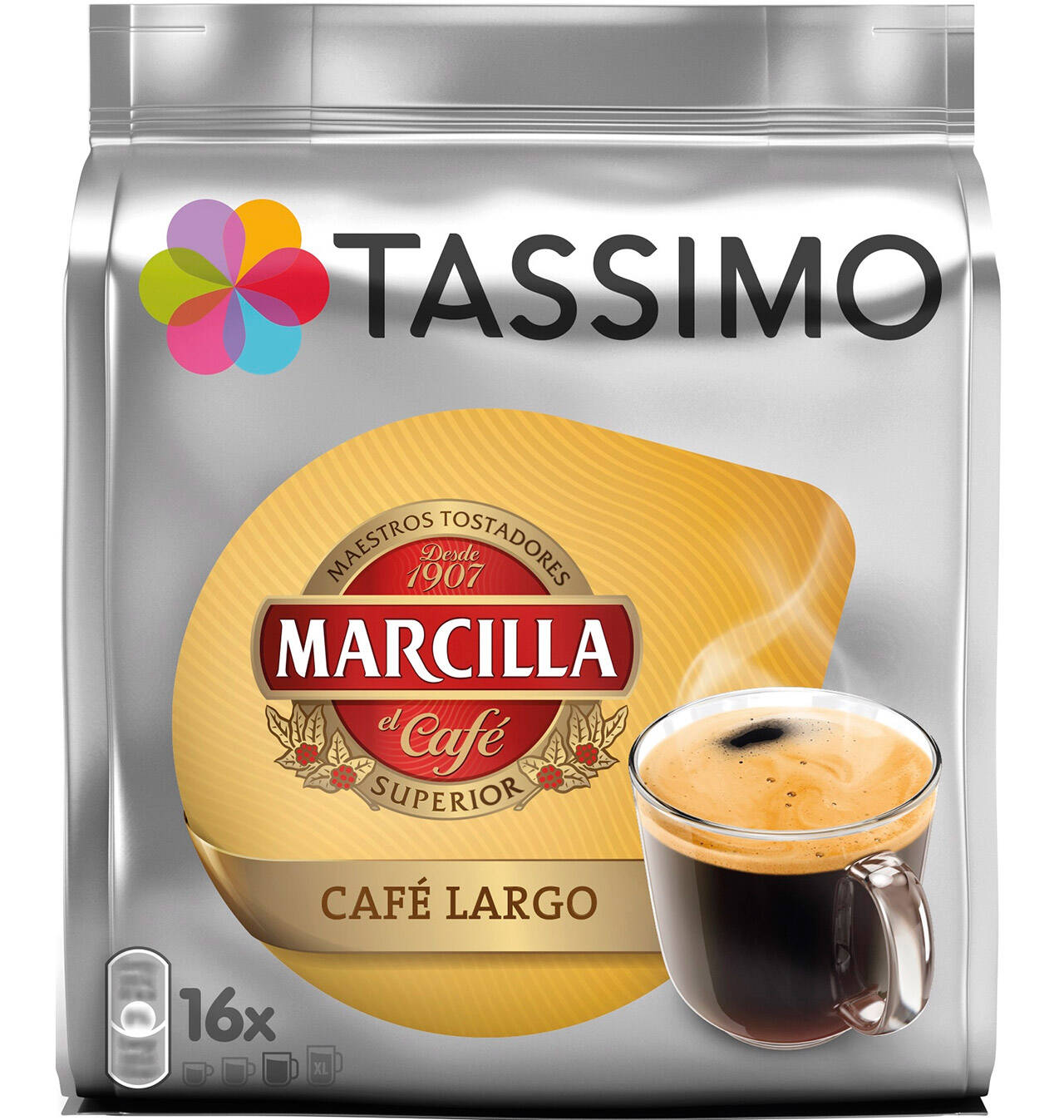 Comprar CAFÉ CÁPSULAS TASSIMO MARCILLA CAFÉ LARGO 16 UNIDADES | Café ...