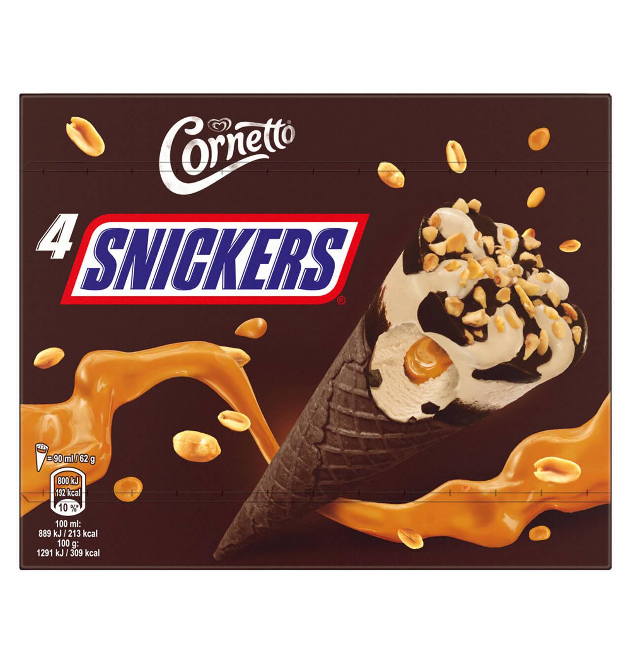 Comprar HELADO CORNETTO SNICKERS 4 UNIDADES | HELADO CORNETTO SNICKERS ...