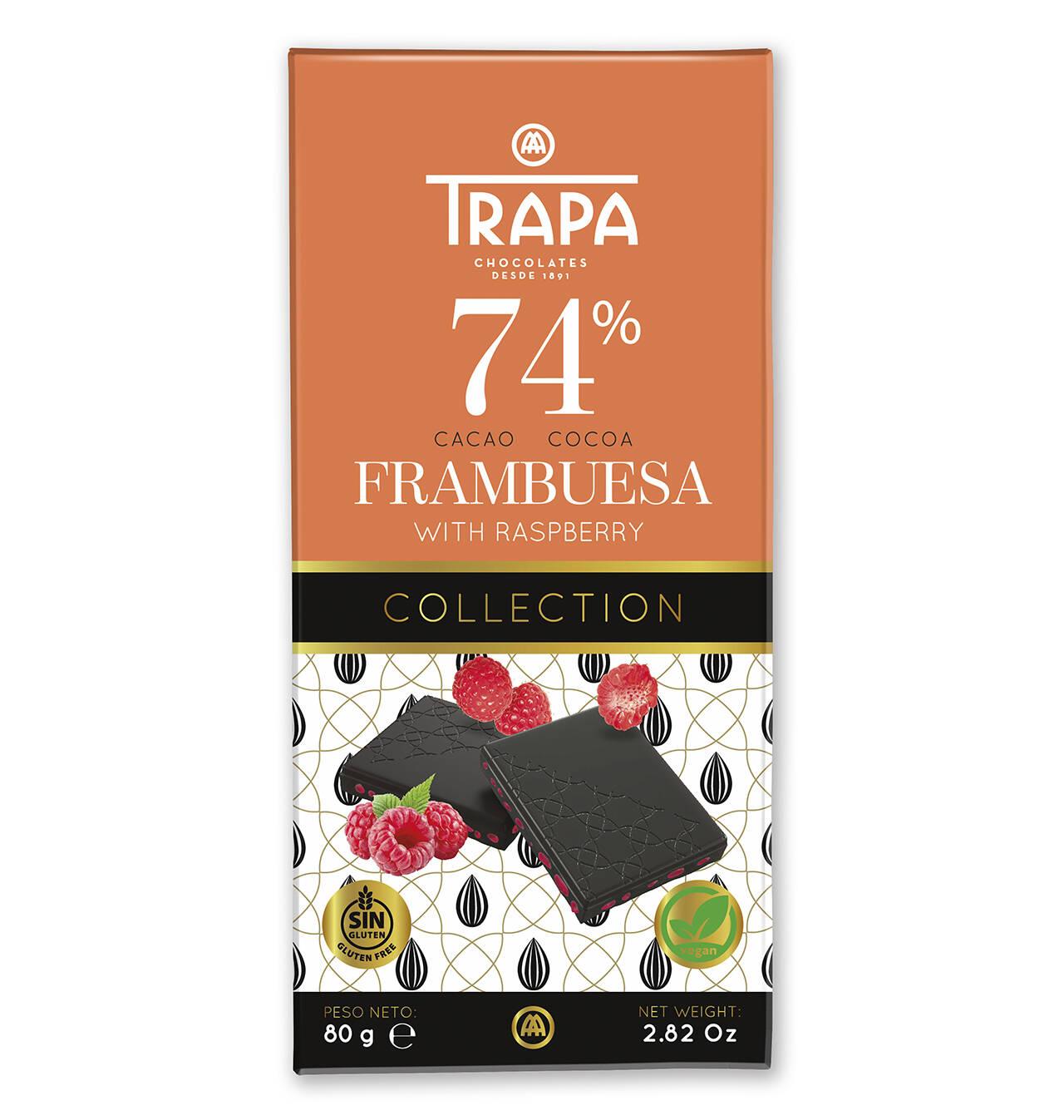 Comprar CHOCOLATE TRAPA FRAMBUESA COLLECTION 74% 80 G | CHOCOLATE TRAPA ...
