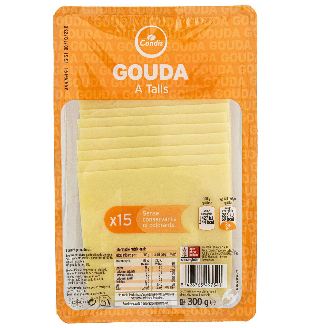 Comprar QUESO CONDIS GOUDA LONCHA 300 G | Quesos en Condisline