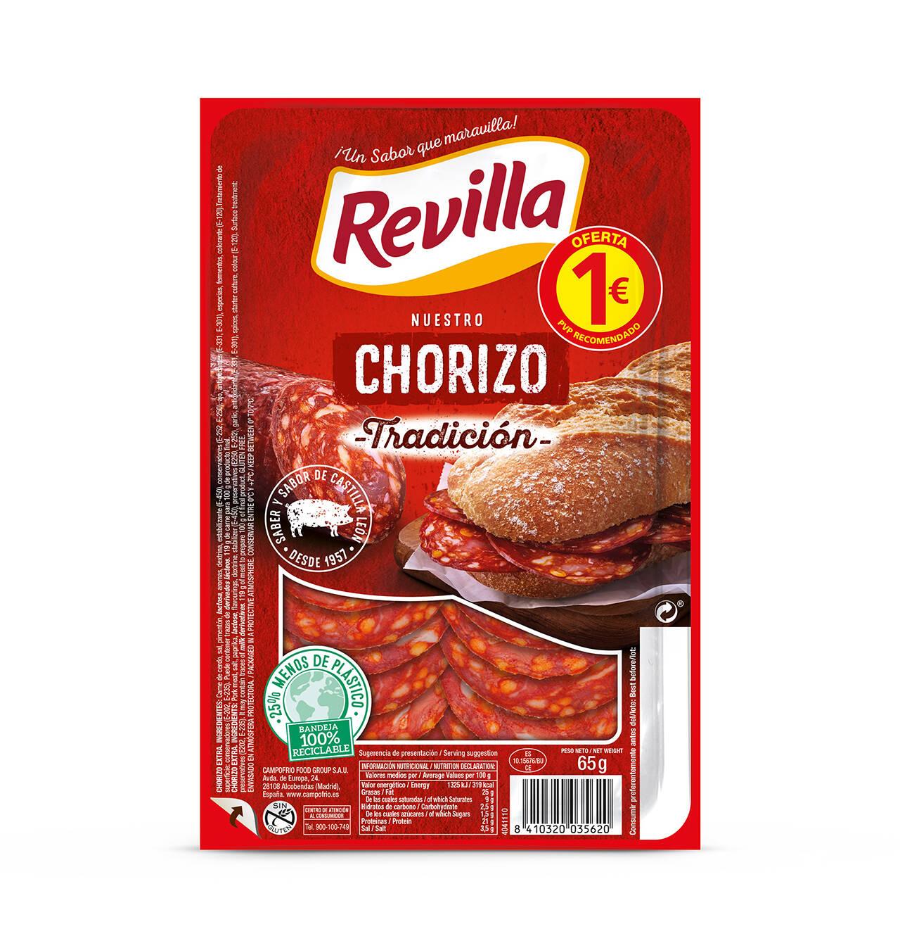 Comprar CHORIZO REVILLA TRADICIÓN 1€ 65 G | Charcutería en Condisline