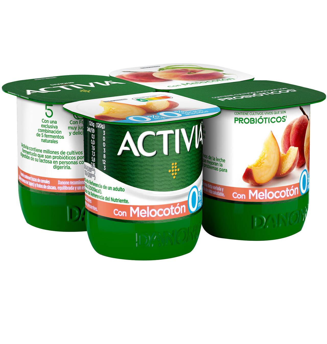 Comprar ACTIVIA DESNATADO 0% DANONE CON MELOCOTÓN 4 UNIDADES | Yogures ...